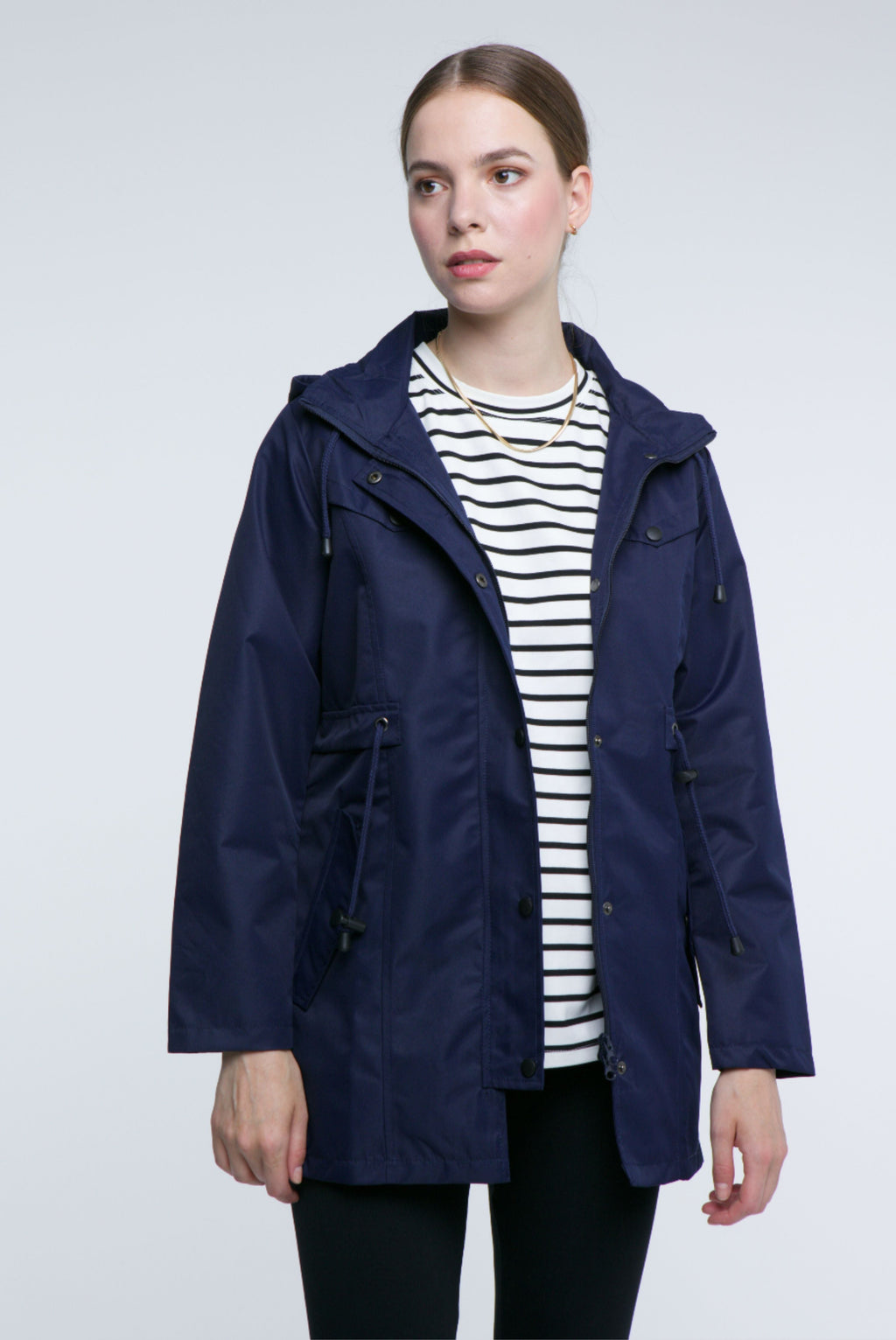 Navy Short Parka from Elle Festival: Stylish Layering for Cooler ...
