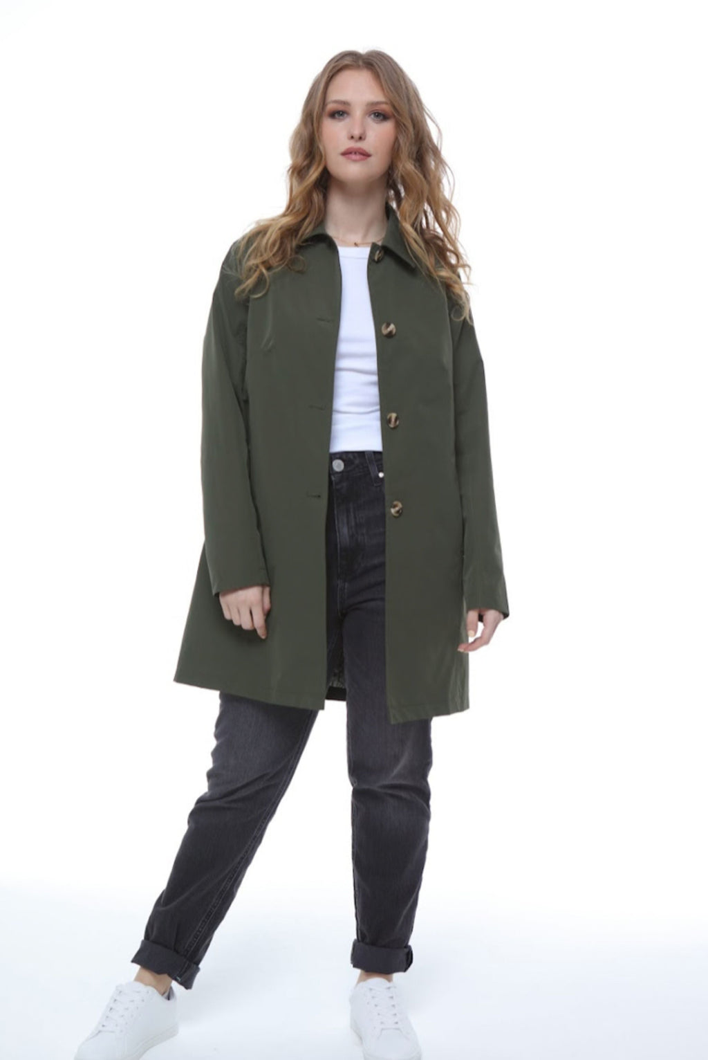 Stylish Green Single-Breasted Mac Coat by Elle Jennifer - Add a Pop of ...